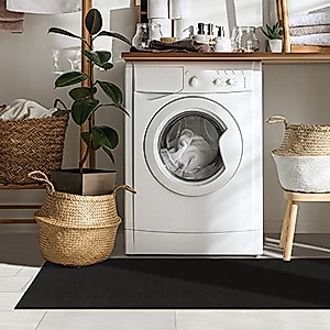 Machine Washable Solid Non-Slip Rubberback 2x5 Modern Runner Rug for Hallway, Kitchen, Living Room, Bedroom, Entryway, 20" x 59", Black