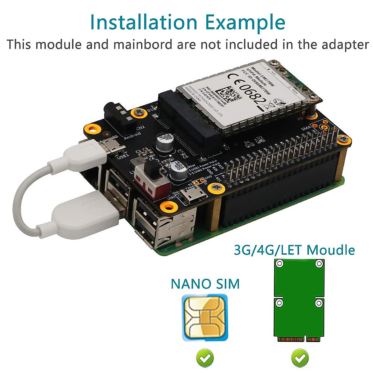 3G/4G & LTE Base HAT for Raspberry/Asus Tinker Board/Samsung ARTIK /Rock64 Media/Liber Computer Board