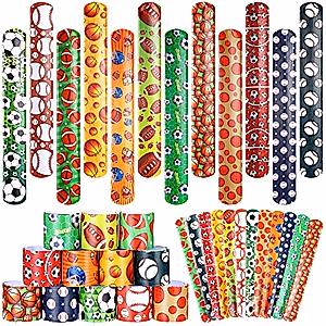 Deekin Sports Ball Slap Bracelets Football Baseball Basketball Snap Bracelet Bands Slap Bands Colorful Slap Bracelets Party Favors for Boys Birthday Party Supplies, 8.8 x 1.2 Inch (48 Pcs)