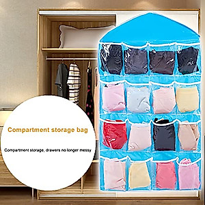 HTDBKDBK Closet Hanging Organizer with Clear Pockets & Metal Hanger, 16-Pocket Wall Shelf Wardrobe Storage Bags Hanging Shelves, Beige