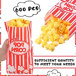 602 Pcs Popcorn Maker Supplies Set Include 600 Pcs 1oz Paper Popcorn Bags, Stainless Steel Popcorn Scoop and Dredge Bundle with Lid for Movie Night Theater Retro Carnival Birthday Party Supplies