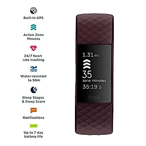 Fitbit Charge 4 Fitness and Activity Tracker with Built-in GPS, Heart Rate, Sleep & Swim Tracking, Rosewood/Rosewood, One Size (S & L Bands Included) (Renewed)