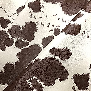 Cow Print Vinyl, Smooth Textured Animal Hide Pattern Faux Leather, Embossed Upholstery Craft and DIY Pleather - Individual 1 Yard Cut 36"x54" (Brown on Cream)