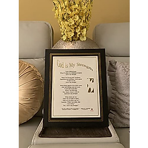 God Is My Strength, Christian Poem in Vegan Leather Frame with Built-in Easel & Hanger, Uplift Yourself or Gift to Others. For Home-Office-Dorm (Size 10 3/4 x 13 x 1/4 Inches)