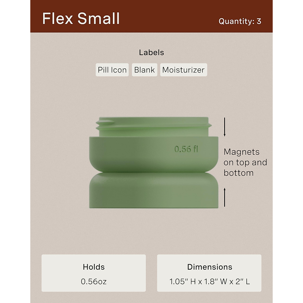 Cadence Travel Containers - Daily Routine Capsule Set - Magnetic Travel Capsules - For Shampoo, Conditioner, Body Wash, Pills, and More - 4 Flex Mediums (1.32oz) & 3 Flex Smalls (0.56oz) - Petal