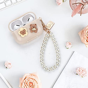 Mainrenka Cute Kawaii AirPods Pro Case for Women and Girls, Aesthetic Airpod Pro Case with Pearl Chain Smooth Soft Protective Cover