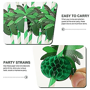 ABOOFAN Pineapple 50pcs Hawaiian Straws Paper Tropical Tree Straws Cocktails Drinking Straws Summer Beach Luau Party Supplies Luau Party Decorations