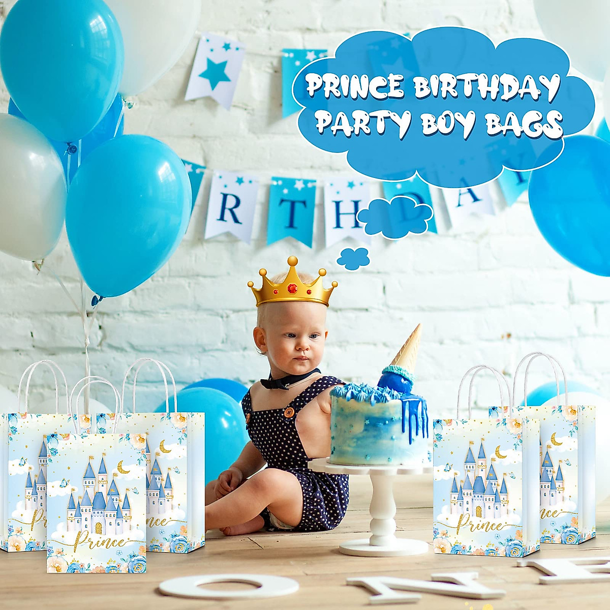 24 Pcs Princess Prince Party Favor Bags Prince Princess Castle Party Bags Princess Treat Bags with Handles Candy Goodie Bags for Gender Reveal Party Baby Shower Wedding Supplies (Princess and Prince)