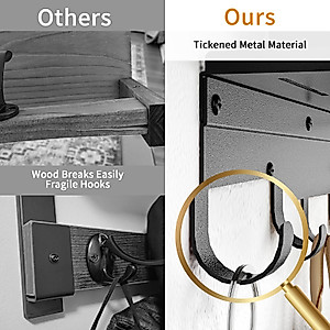 Bethom Wall Shelf with Hooks, Metal Coat Rack Wall Mounted with 5 Hooks, 17 Inch Length Entryway Coat Hangers Storage Clothes, Bags, Purse, Keys for Living Room, Bedroom, Black