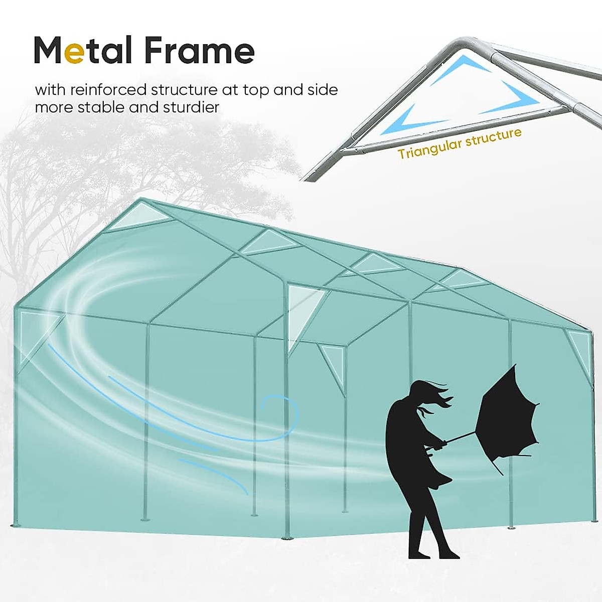 ADVANCE OUTDOOR 12x20 ft Heavy Duty Adjustable Carport with 6 Roll-up Ventilated Windows & Removable Sidewalls Car Canopy Garage Boat Shelter Party Tent, Peak Height from 9.5ft to 11ft, Green