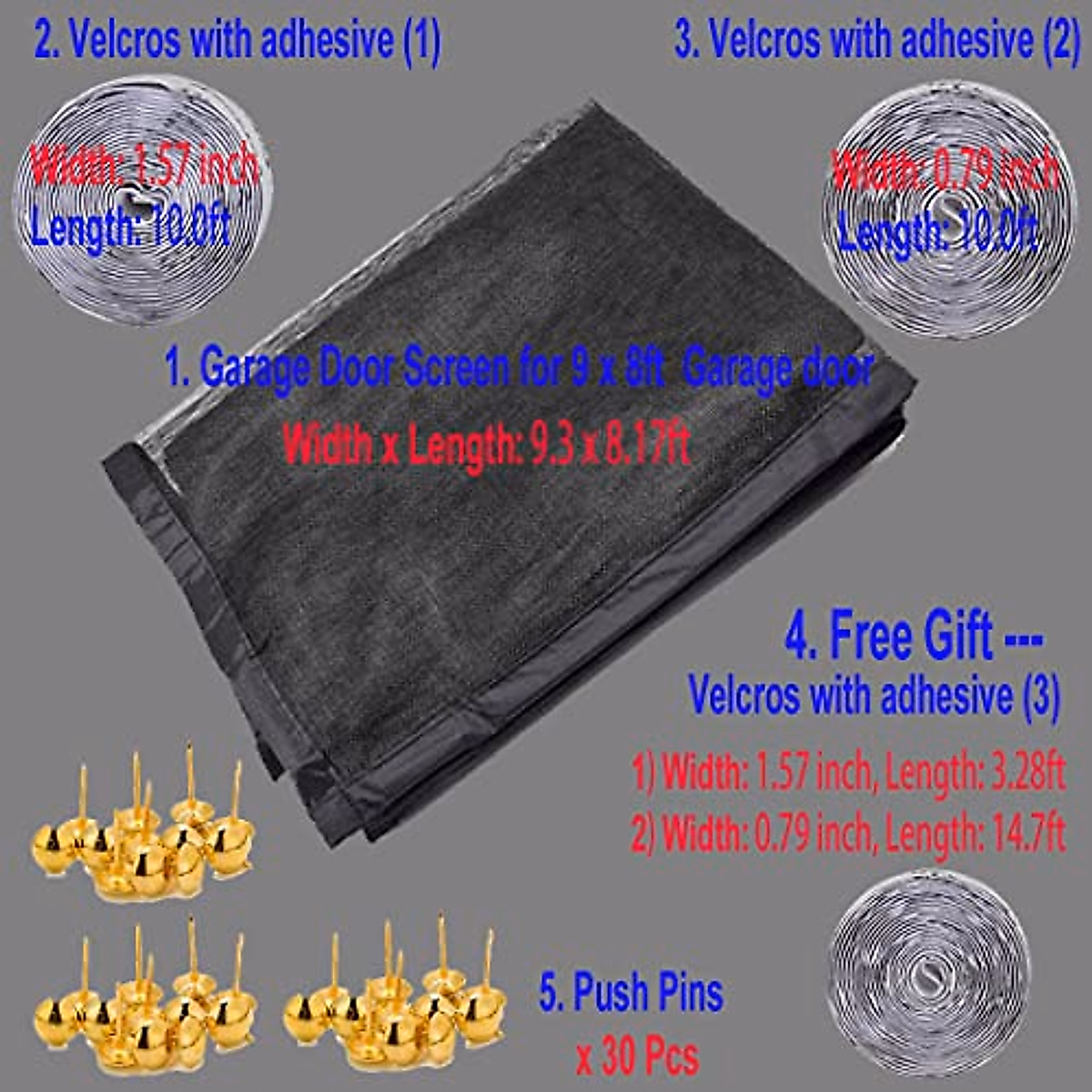 Premium Garage Door Screen for 1 Car Garage 9x8ft, Durable Heavy Duty Fiberglass Screen Mesh with Hook & Loop Tapes, Strips, Doors Screen with Powerful Magnets, Easy Assembly (Black, 9x8ft)