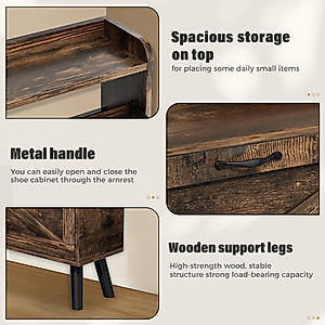 Incbruce Shoe Storage Cabinet with 2 Flip Drawers, Freestanding Ultra-Thin Shoe Cabinet with Wooden Legs for Entryway, Hallway, Bedroom (Brown - Small)