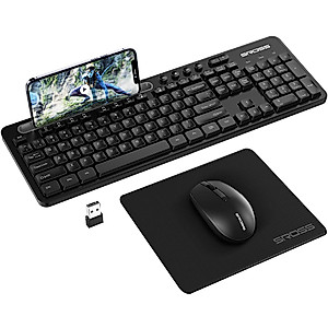 Wireless Keyboard and Mouse Combo - Keyboard with Phone Holder, IVSOTEK 2.4GHz USB Wireless Keyboard Mouse Combo, Full-Size Keyboard and Mouse for Computer, Desktop and Laptop (Black)