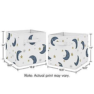 Sweet Jojo Designs Moon and Star Foldable Fabric Storage Cube Bins Boxes Organizer Toys Kids Baby Children's - Set of 2 - Navy Blue and Gold Watercolor Celestial Sky Gender Neutral Outer Space Galaxy