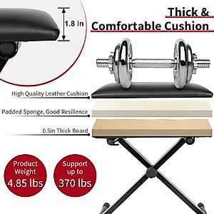 MUZNOTE Piano Bench, Adjustable Keyboard Bench Padded Keyboard Chair Seat X-Style Collapsible, Flame Retardant Cotton, Non-Slip Waterproof Design, Black