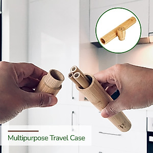 EcoLuxe Sustainable Gift Box Personal Care Travel Sized Toiletries Bundle, Bamboo Toothbrush, Dental Floss, Comb,Liquid Containers, Razor, Bamboo Travel Case and Stand, 9 Items