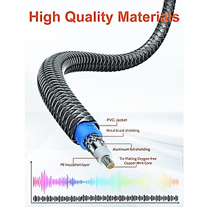 VANAUX Subwoofer Cable, 5ft Digital Coaxial Audio Cable, RCA to RCA Cables,Male to Male Mono [20AWG,Gold-Plated,Braided Jacket] for Home Theater, HDTV, Amplifier Speaker Soundbar(1.5m/5ft)