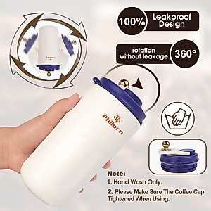 PHILORN Coffee Tumbler -15 oz Insulated Coffee Mug with Lid, Spill Proof Insulated Tumbler Thermal Cups for Hot and Cold Drinks, Stainless Steel Travel Coffee Mug Coffee Thermos with Double Wall
