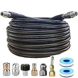 MAMIA PAIRS 100 FT Sewer Jetter Kit for Pressure Washer,Sewer Jetter Nozzles Kit,Drain Cleaning Hose for Pressure Washer,Corner,Button Nose and Rotating Sewer Jetting Nozzle,1/4 Inch NPT,5800 PSI