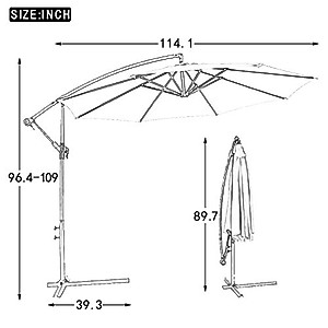 FDW Patio Umbrella Offset 10' Hanging Umbrella Outdoor Market Umbrella D10 Tan