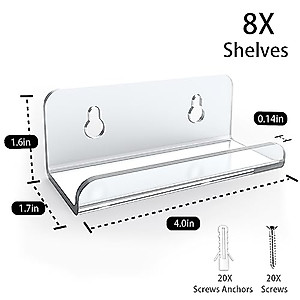 BLOLYO Clear Vinyl Record Shelf Wall Mount 8 Pack,Acrylic Album Record Holder Display,Vinyl Record Shelf Stand and Wall Mount Display,Acrylic Record Frame Show Your Favorite LP(Clear)