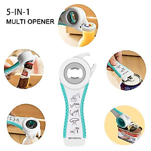 MEYUEWAL Jar Opener for Weak Hands - 5 in 1 Multi Function Can Opener Bottle Opener Kit with Silicone Handle Easy to Use for Children, Elderly and Arthritis Sufferers (White Green）