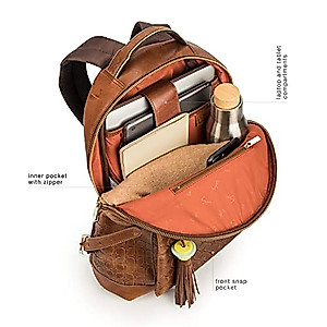 VELEZ Leather Backpack For Women - Brown Laptop Bag 14" - Handbags Purse