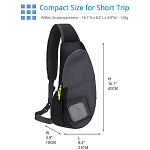 PivotWing Sling Bags for Men Womens Lightweight Small One Strap Chest Side Bag Mini Crossbody Day Pack Everyday Sling Backpack Bodybag for Trip Gym Outdoor Dog Walking Black