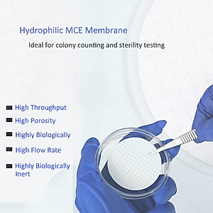 MCE Membrane Filter, ALWSCI Sterile MCE Gridded Membrane Filter, Diameter: 47 mm, Pore: 0.22 Micron,Pack of 100