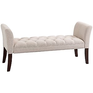 HOMCOM End of Bed Bench with Button Tufted Design, Upholstered Bedroom Entryway Bench with Arms and Solid Wood Legs for Bedroom, Beige
