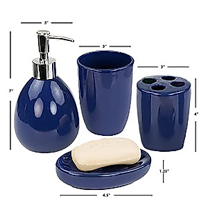 4-Piece Ceramic Bathroom Set (Navy), By Home Basics | Contemporary Design Bathroom Sets | Bath Accessories For Bathroom | Includes Soap Dish, Tumbler, Toothbrush Holder, and Lotion Dispenser