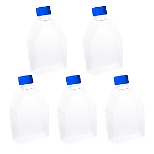CryoKing Cell Culture Flasks, Sterile Plastic Tissue Culture Bottle with Filter Cap, 75cm² Culture Area, TC Treated, 25ml Working Volume, Pack of 5