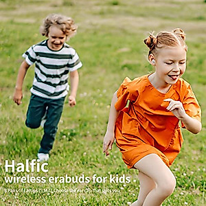 Halfic Kids Wireless Earbuds for Small Ears – Bluetooth 5.0 Headphones with Microphone and Noise Reduction – 36H Playtime IPX5 Waterproof Touch Control, HiFi Stereo Earphone for Adult