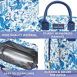 Fit & Fresh Lunch Bag For Women, Insulated Womens Lunch Bag For Work, Leakproof & Stain-Resistant Large Lunch Box For Women With Containers, Zipper Closure Bloomington Bag Blue Floral