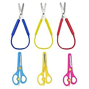 QIANG Loop Scissors for Children and Teens, Right and Lefty Support, Easy-Open Squeeze Handles Safety Scissors Toddler Safety Craft Scissors Student & Children's Handmade Scissors(6-Pack)