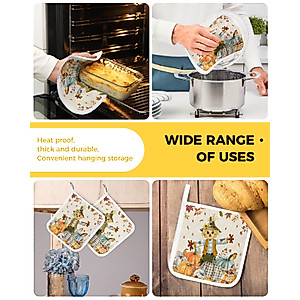 Fall Scarecrow 2 PCS Pot Holders for Kitchens Counter, Autumn Thanksgiving Pumpkin Maple Burlap Heat Insulated Podholders Oven Hot Pads for Cooking BBQ Baking Heat Proof Mat