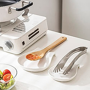 HOMBENE Spoon Rest for Kitchen Counter, 5.5 Inches Spoon Holder, Ceramic Ladle Rest for Stove Top, Spatula Holder Porcelain, Coffee, Kitchen Utensils Accessories, Set of 4, White