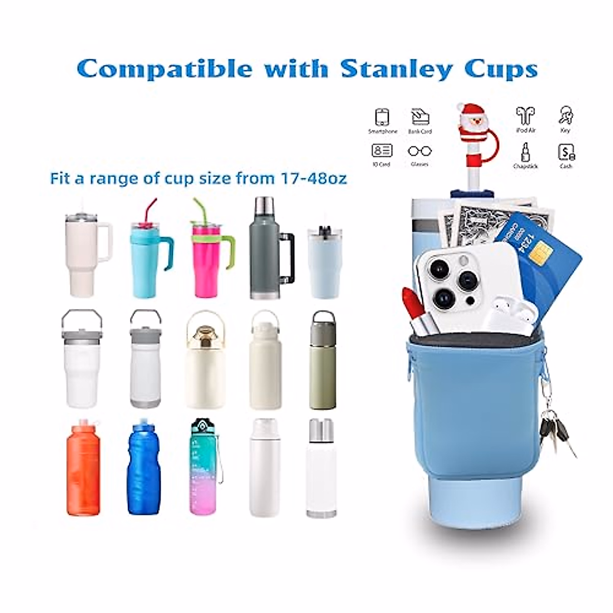 Water Bottle Pouch for Stanley, Water Bottle Accessories, Stanley Fanny Pack, Stanley Tumbler Accessories, Stanley Cup Pouch, Gym Accessories for Women, Stanley 40oz Accessories - Hot Pink