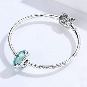 Genuine Murano Glass Charms Beads for Bracelets Original 925 sterling silver Core Blue Bubbles Pink Flowers Charms for Pandora Bracelets (C1257 Ocean Charms)