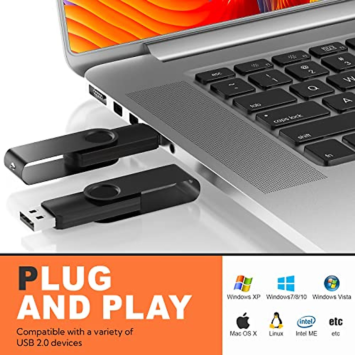 Flash Drive 32GB 10 Pack USB 2.0 Thumb Drives Uflatek Memory Sticks Portable USB Stick Rotate Jump Drive Bulk Drives Black Pendrive Metal USB Flash Drives with Lanyard