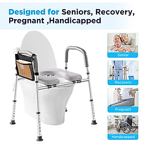 Meoflis Raised Toilet Seat with Handles, Adjustable Width and Height Elevated Toilet Seat Riser Seniors, Safety Handicap Toilet Seat for Elderly, Pregnant 350 lbs Heavy Duty