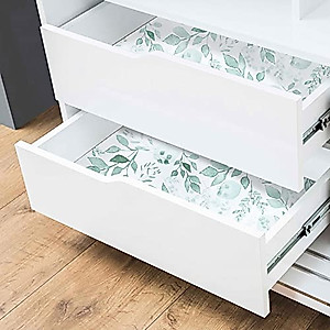 Melwod Green Breezy Leaves Peel and Stick Wallpaper 17.7” x 78.7” Neutral Watercolor Floral Leaf Contact Paper Self-Adhesive Vinyl for Drawer Cabinets Furniture Accent Walls