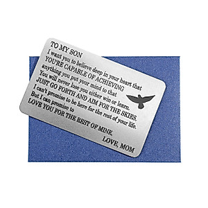 Personalized Engraved Wallet Metal Card Inserts for Son - Unique Love Insert Cards Customized for Him from Mom Mother - Graduation Christmas Deployment Birthday