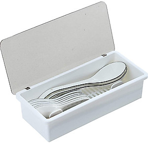 AIYoo Large Flatware Tray with Lid,Kitchen Cutlery and Utensil Drawer Organizer, Silverware Countertop Storage Container with Cover and Drainer,Camper Picnic Cutlery Holder,Plastic White