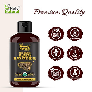 Organic Jamaican black Castor Oil (3.38 fl oz) USDA Certified, Traditional Handmade with Typical and Traditional roasted castor beans smell ,100% Pure black Castor Oil (No Additive, Non GMO)