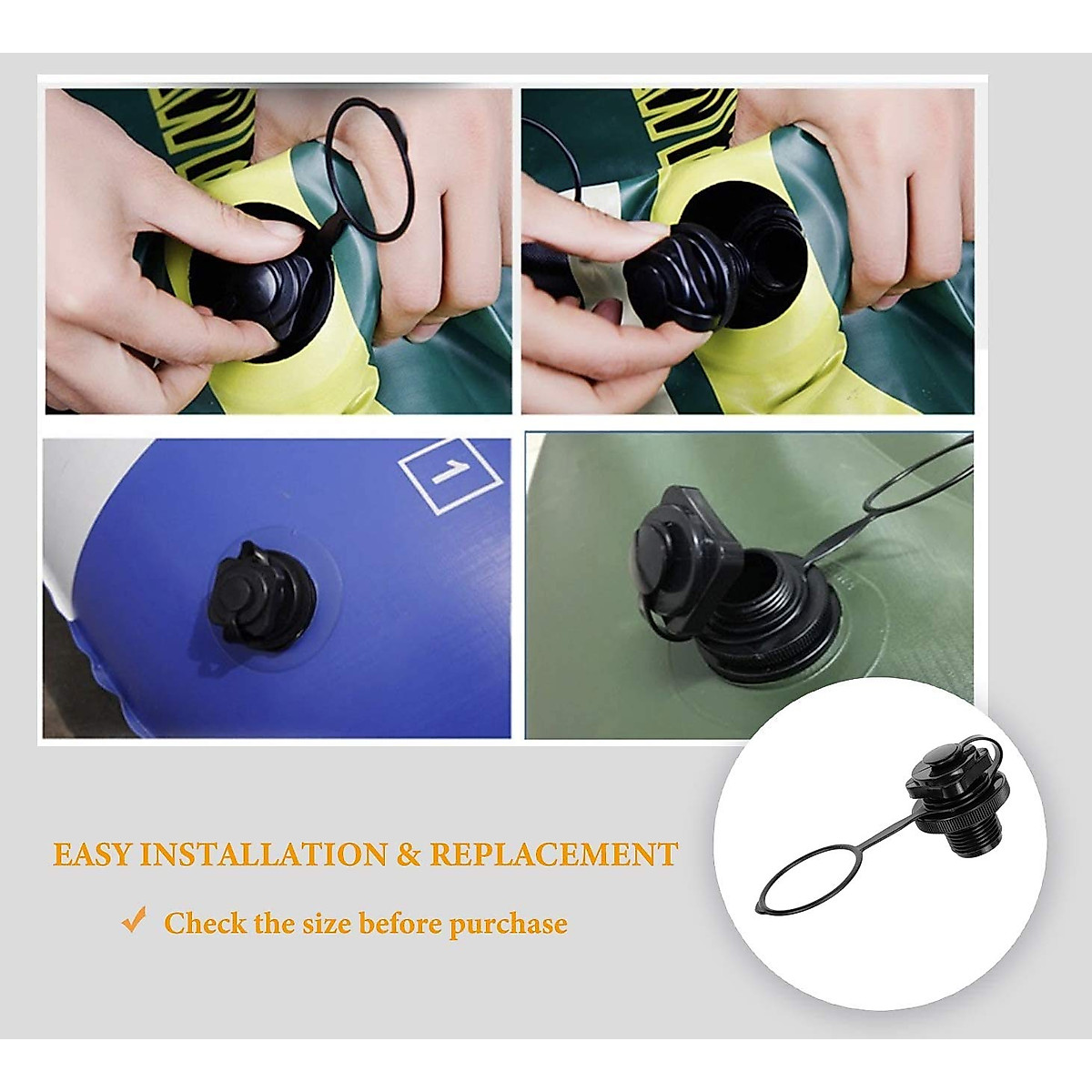 Quluxe 5 Pcs Air Valve Inflatable Boat Spiral Air Plugs Air Mattress Plugs Boston Valve for Rubber Dinghy Raft Kayak Pool Boat Airbeds- Black