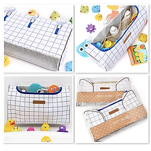 Large Bath Toy Storage with A Quick Dry Mesh Base. Sturdy Bath Toy Holder with 3 Strong Suction Cups. The Bath Toy Organizer Keeps Your Bathroom Tidy. Bathtub Toy Holder (Blue Check)