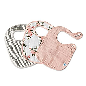 Little Unicorn Cotton Muslin Classic Bib 3 Pack– 100% Cotton – Machine Washable - Softer with Every Wash – Playful Designs - 3 Lightweight, Breathable Layers – for Boys and Girls (Watercolor Roses)