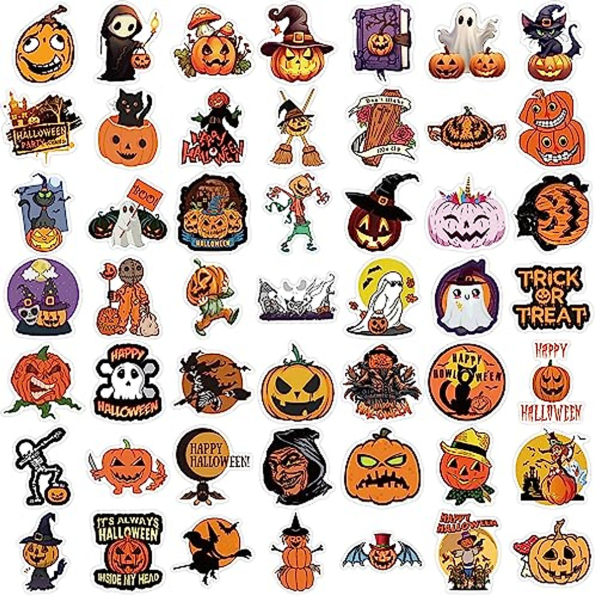 100PCS Non-Repeating Halloween Pumpkin Theme Stickers, Vinyl Waterproof Holiday Party Stickers, Holiday Gifts for Kids and Youth Adult Teens, for Water Bottle, Laptop, Skateboard, Luggage, Arts and Crafts, Party Favors