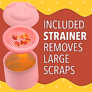 Extra Large Pink Pig-Shaped Grease Container - Novelty Bacon Grease Container With Strainer - Cute Silicone Grease Jar to Dispose or Store Drippings - Kitchen Grease Container - Giftable Grease Can